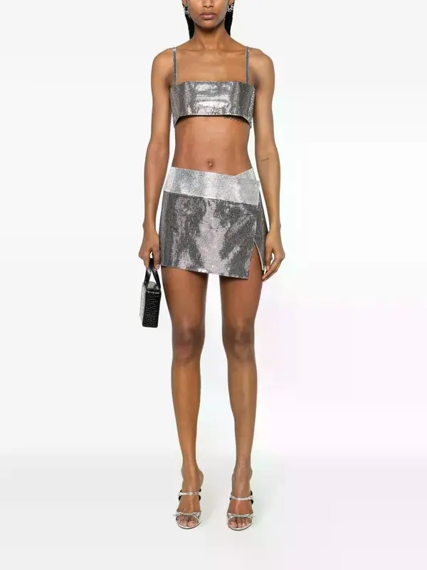 NUE Mirror Rhinestone-embellished Crop Top - Grey