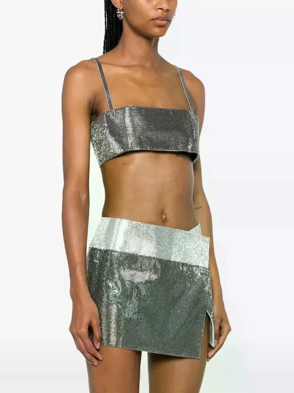 NUE Mirror Rhinestone-embellished Crop Top - Grey