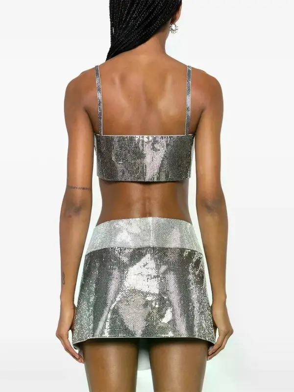 NUE Mirror Rhinestone-embellished Crop Top - Grey