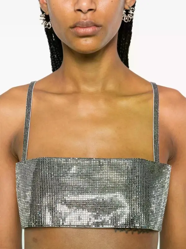 NUE Mirror Rhinestone-embellished Crop Top - Grey