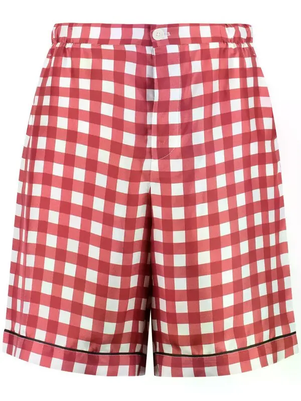 Prada Checked Silk Shorts - Red