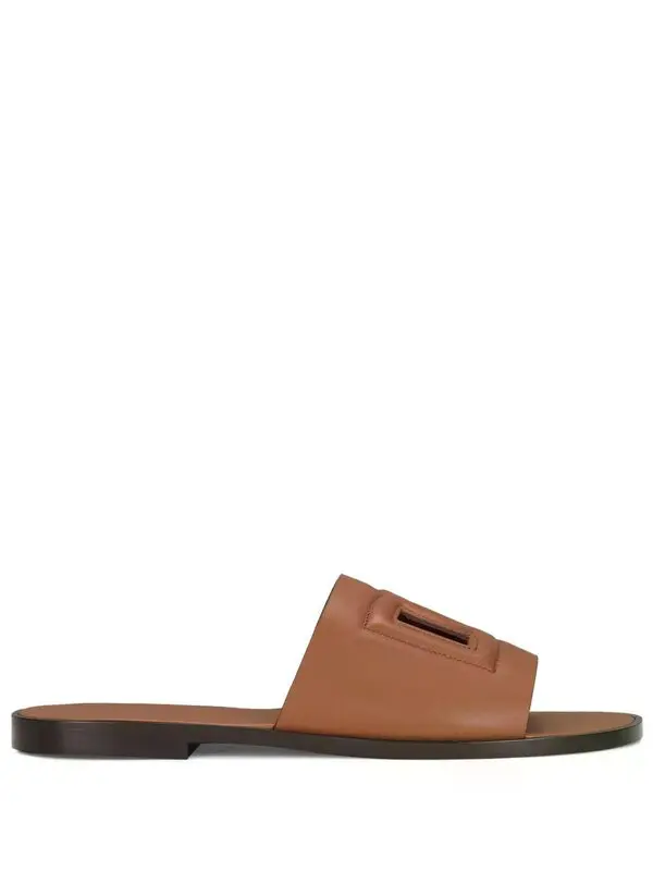 Dolce & Gabbana Embossed-logo Leather Slides - Brown