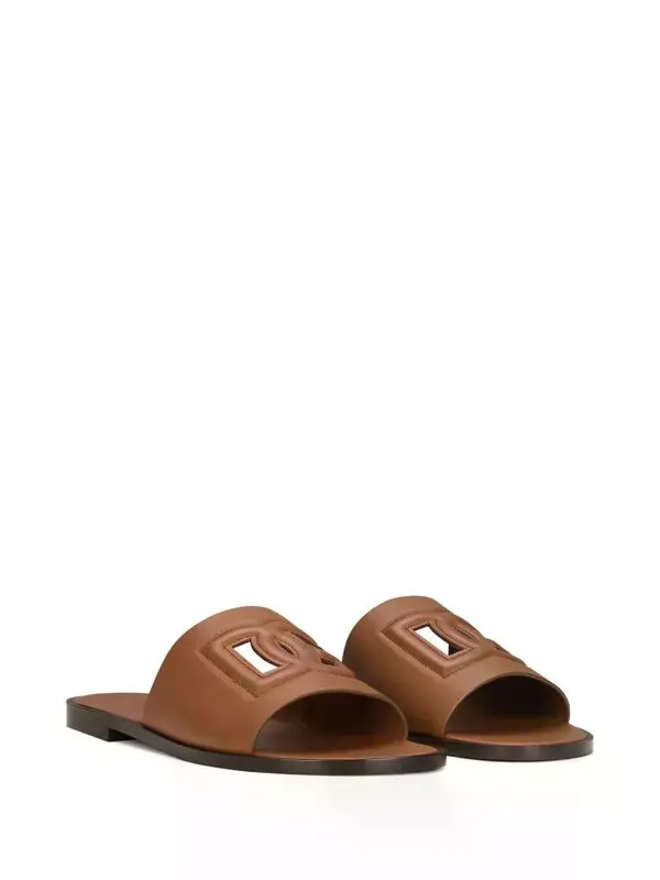 Dolce & Gabbana Embossed-logo Leather Slides - Brown