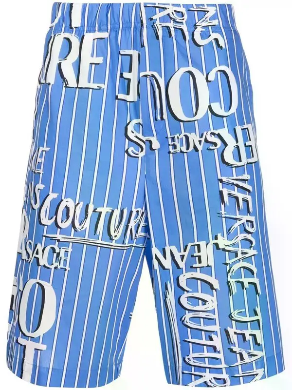 Versace Logo-print Cotton Shorts - Blue