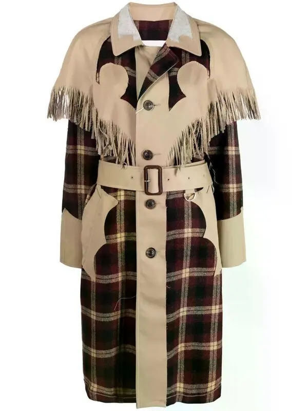 MAISON MARGIELA Check-pattern Fringed Wool Coat