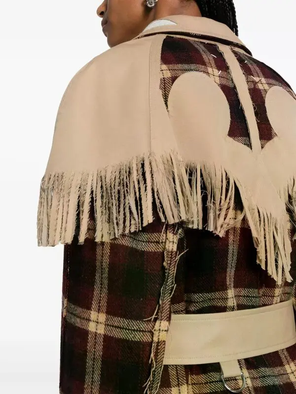 MAISON MARGIELA Check-pattern Fringed Wool Coat