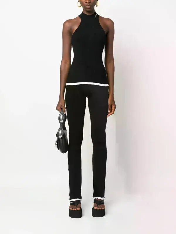 MSGM Intarsia-knit Logo High-waisted Trousers