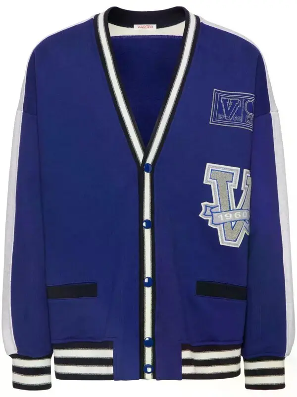 Valentino Garavani V Crew Patches V-neck Cardigan - Blue