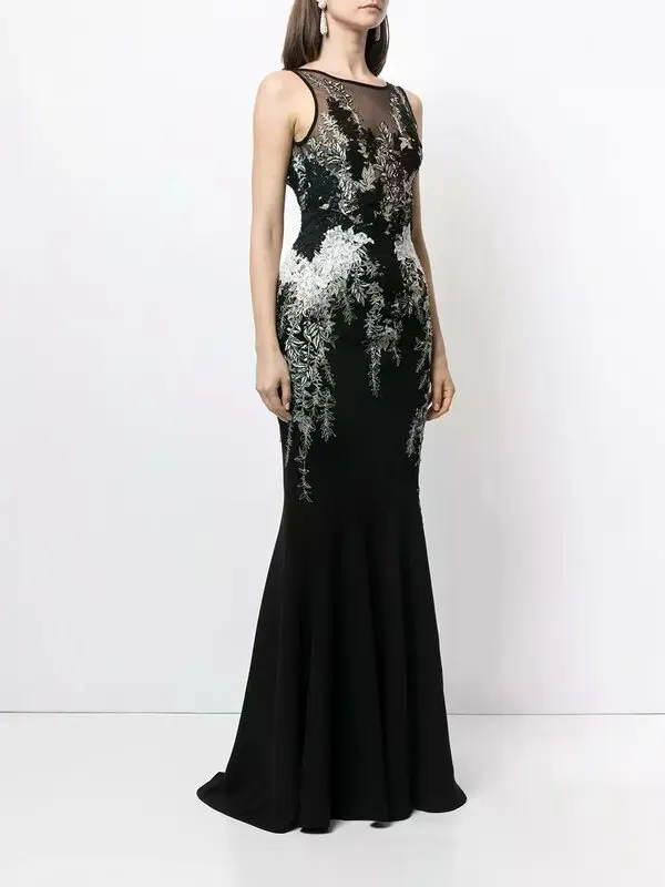 SAIID KOBEISY Fitted Floral Lace-embroidered Gown