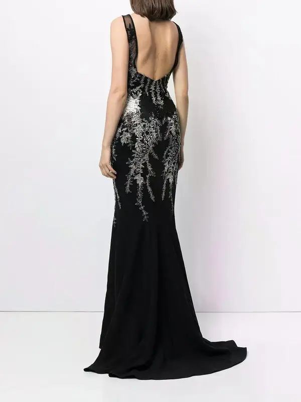 SAIID KOBEISY Fitted Floral Lace-embroidered Gown