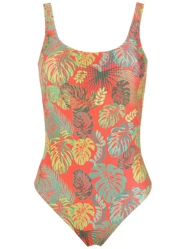 AMIR SLAMA Palm Leaf Print Swimsuit - Red