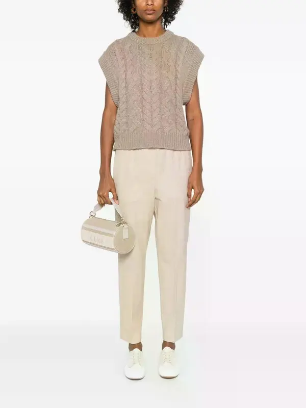 Peserico Tapered Virgin Wool Blend Trousers With Monili Chain Detail