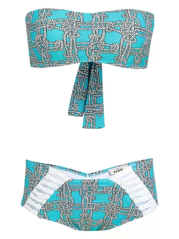 AMIR SLAMA Graphic Print Strapless Bikini - Blue