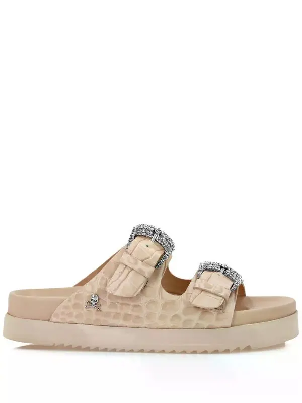 Philipp Plein Crocodile-effect Leather Embellished Sandals