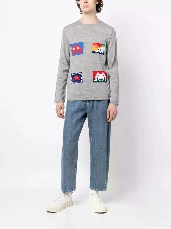 Comme Des Garçons Graphic-print Fine-knit Jumper - Grey