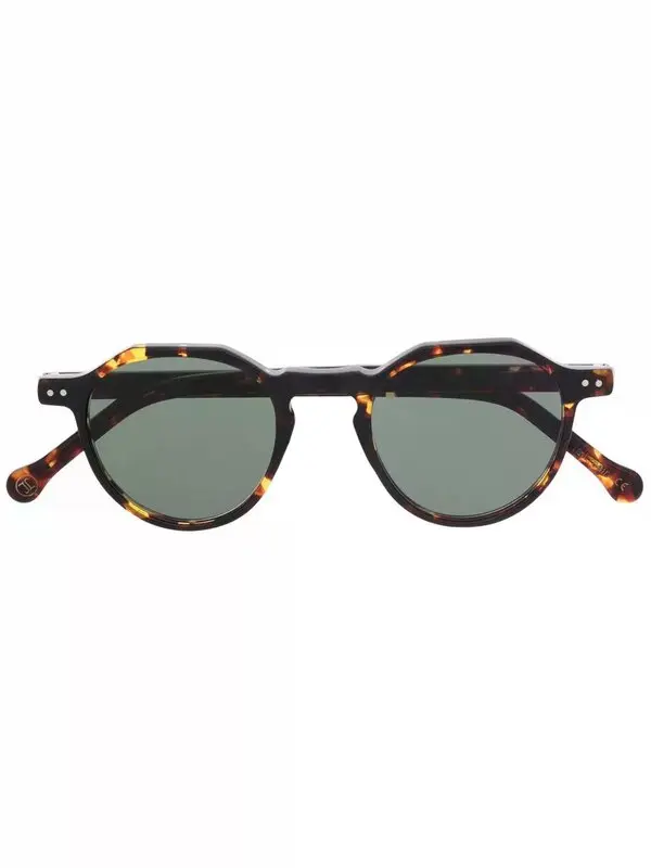 LESCA Round Frame Tortoiseshell Sunglasses - Brown