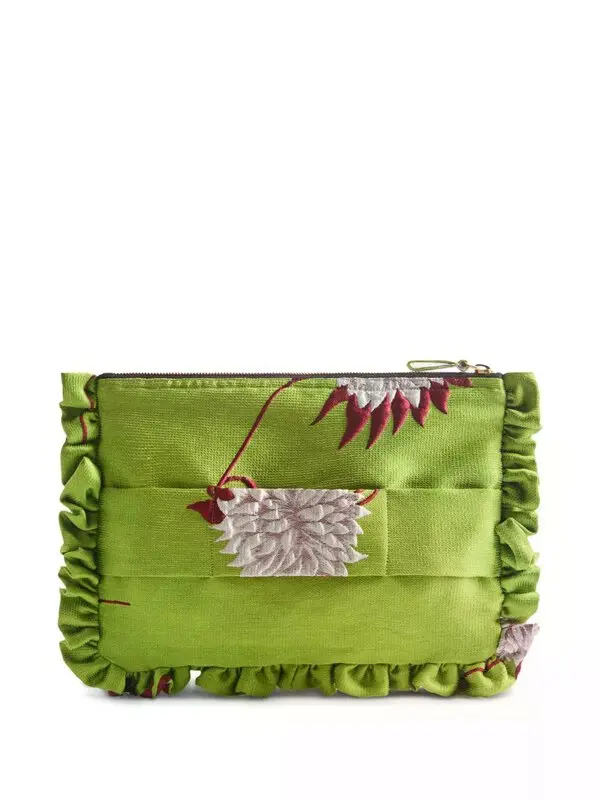La DoubleJ Ruffled Floral Print Clutch - Green