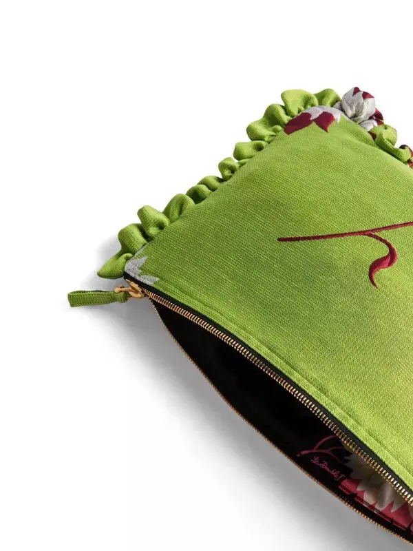 La DoubleJ Ruffled Floral Print Clutch - Green