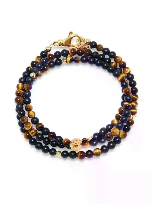 NIALAYA JEWELRY Mykonos Tiger Eye And Onyx Beaded Bracelet - Gold