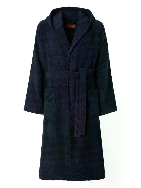 Missoni Chalk Cotton Hooded Bathrobe - Blue