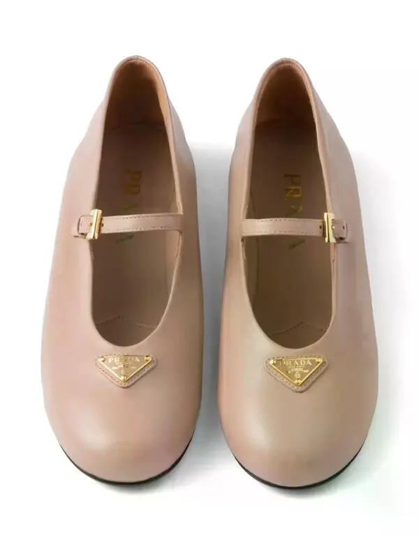 Prada Nappa Leather Ballet Flats With Enamelled Triangle Logo - Pink