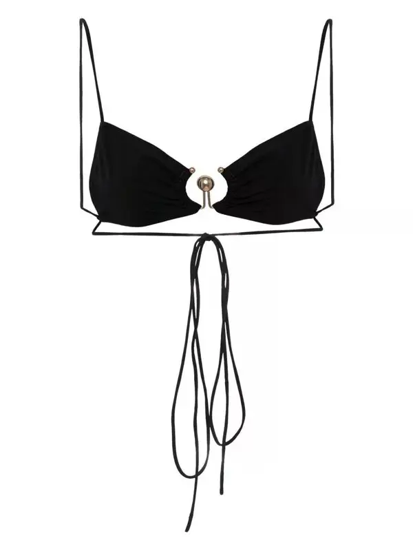 Christopher Esber Ruched Orbit Triangle Bikini Top - Black