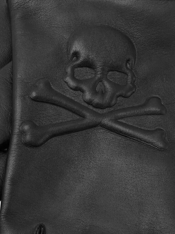 Philipp Plein Skull & Bones Embossed Leather Gloves