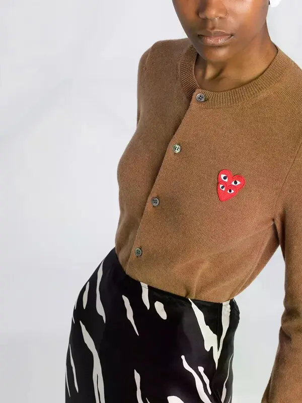 Play Comme Des Garcon Embroidered-logo Knit Cardigan