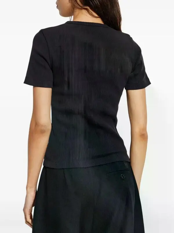 Tory Burch Ribbed Cotton T-shirt With Logo Patch - Black