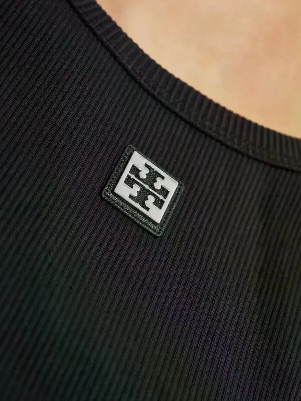Tory Burch Ribbed Cotton T-shirt With Logo Patch - Black