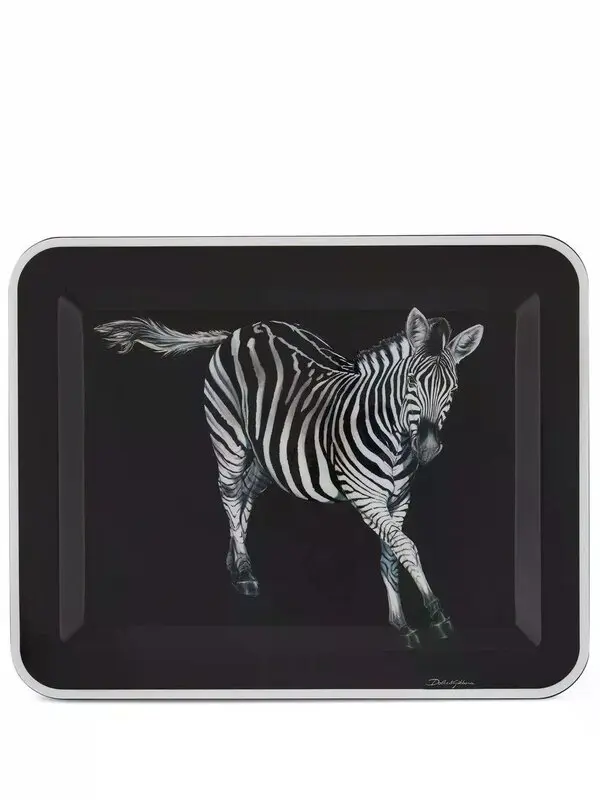 Dolce & Gabbana Medium Zebra-print Wood Tray - Black