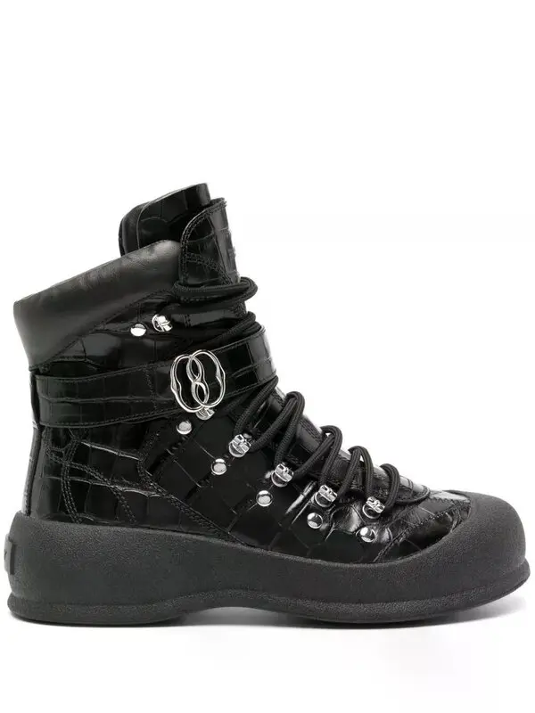 Bally Embossed Crocodile Lace-up Boots