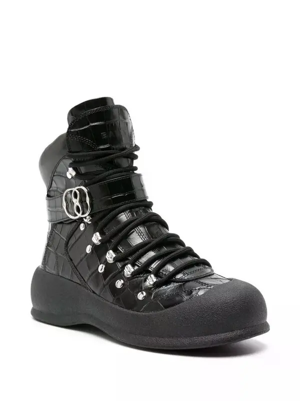 Bally Embossed Crocodile Lace-up Boots
