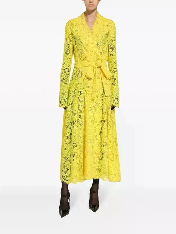 Dolce & Gabbana Cordonetto-lace Trench Coat - Yellow