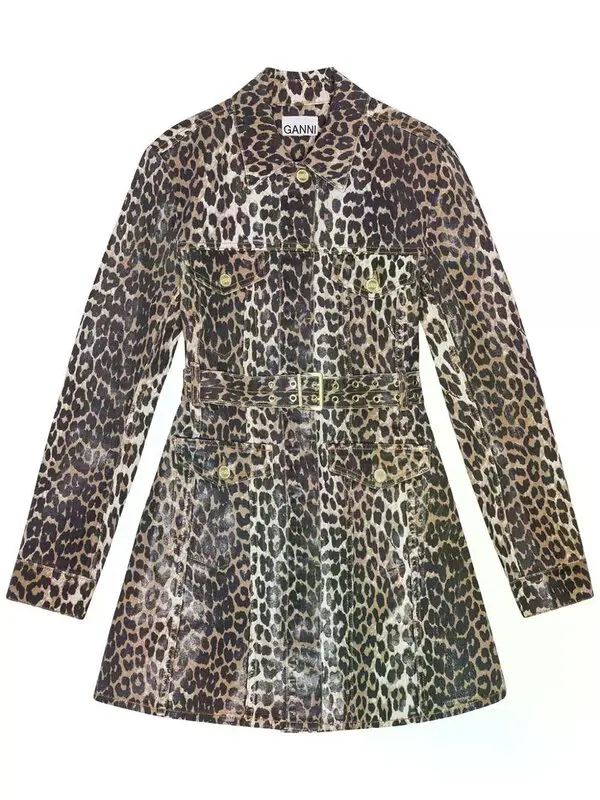 GANNI Leopard-print Denim Dress
