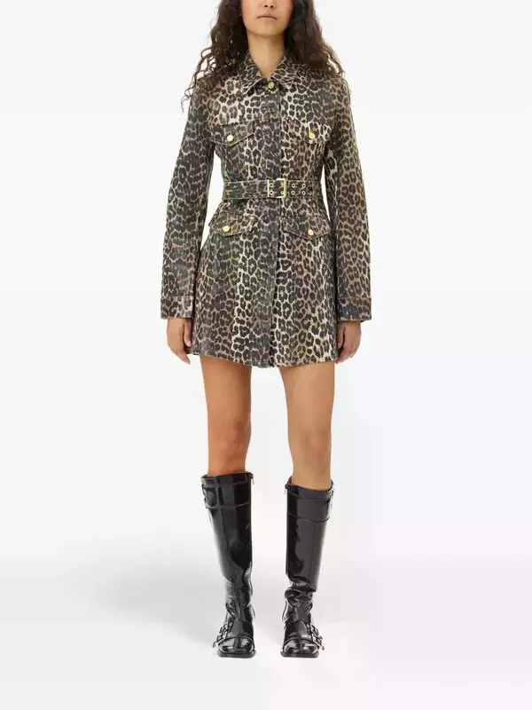 GANNI Leopard-print Denim Dress