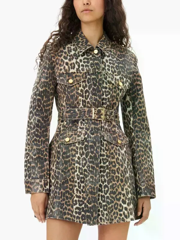 GANNI Leopard-print Denim Dress