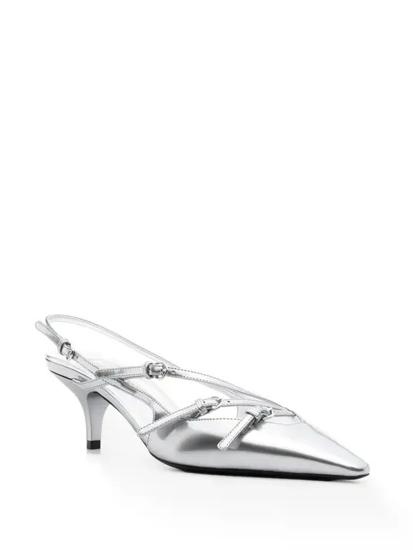 Miu Miu 55mm Leather Buckle Slingback Pumps - Silver