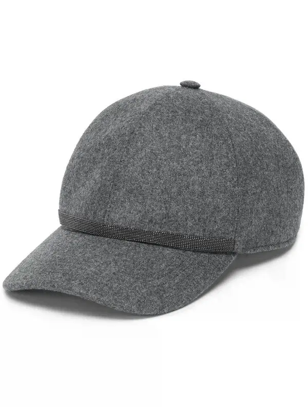 Brunello Cucinelli Flannel Baseball Cap With Monili Chain Detail - Grey