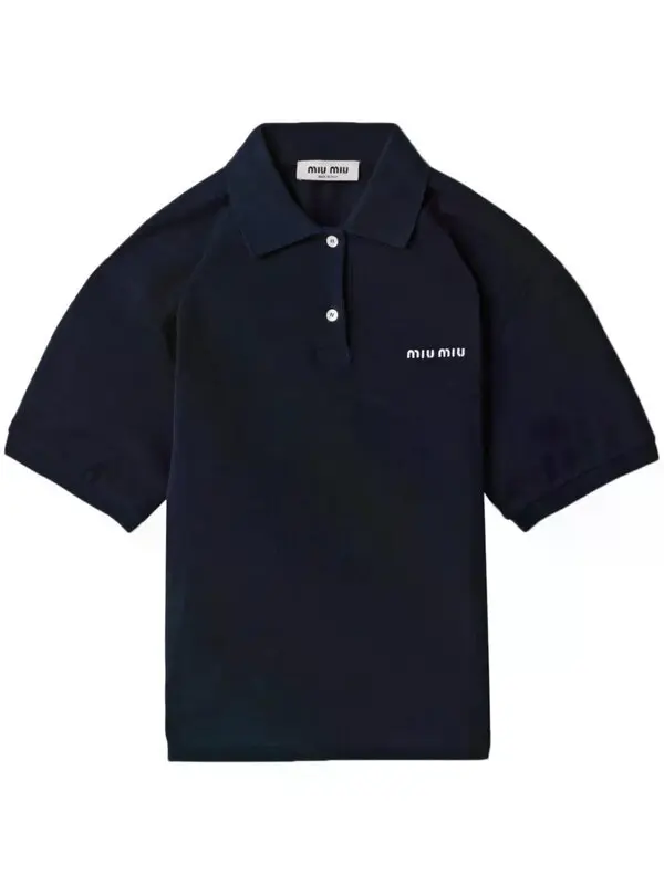 Miu Miu Cotton Piqué Polo Shirt With Embroidered Logo - Blue