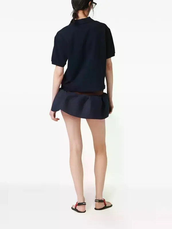 Miu Miu Cotton Piqué Polo Shirt With Embroidered Logo - Blue