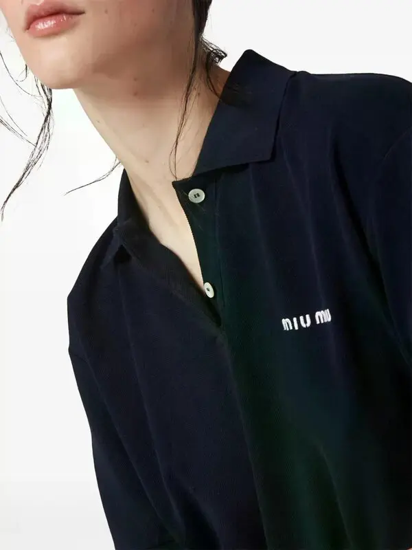 Miu Miu Cotton Piqué Polo Shirt With Embroidered Logo - Blue