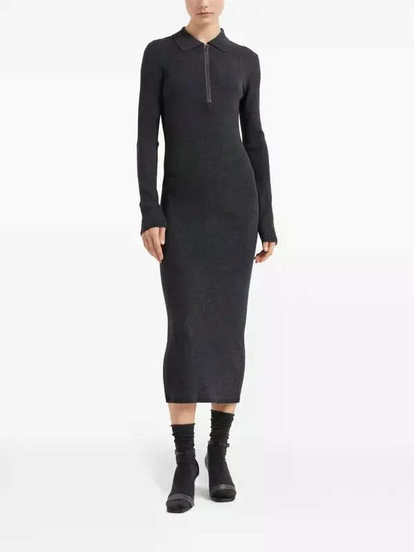 Brunello Cucinelli Ribbed Knit Midi Dress With Monili Trim