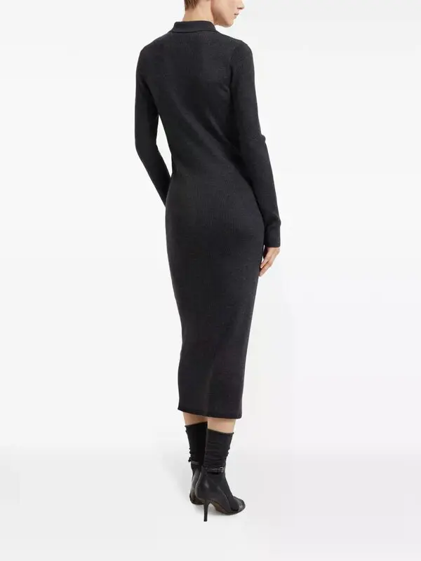 Brunello Cucinelli Ribbed Knit Midi Dress With Monili Trim