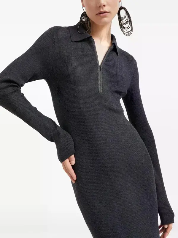 Brunello Cucinelli Ribbed Knit Midi Dress With Monili Trim