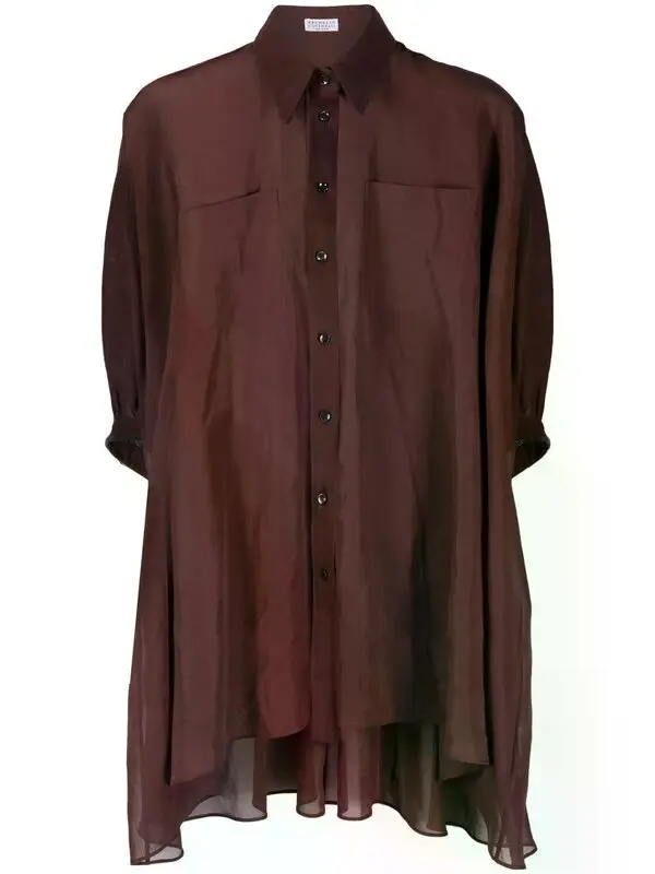 Brunello Cucinelli Semi-sheer Asymmetric Hem Blouse - Red