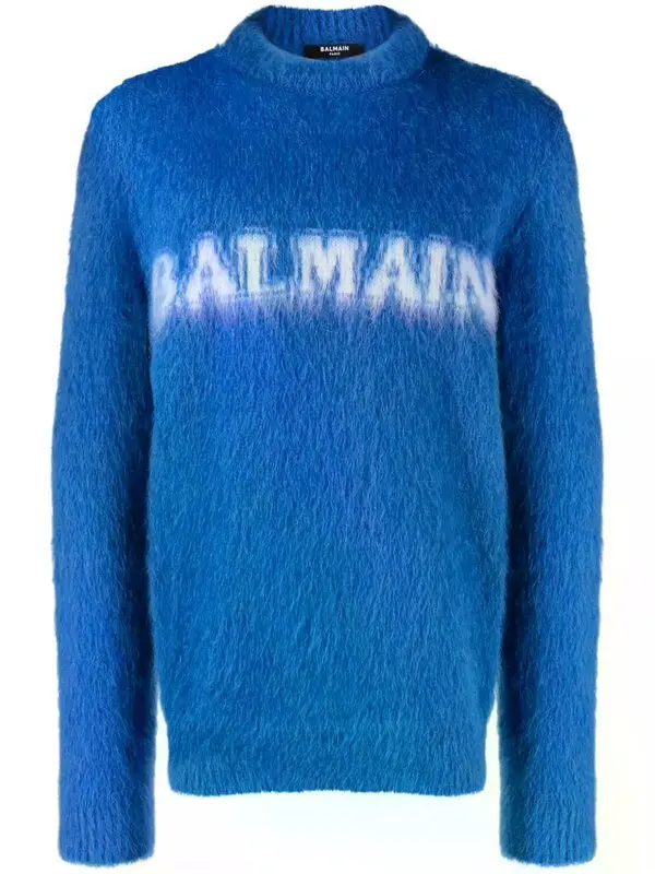 Balmain Logo-print Brushed-finish Jumper - Blue