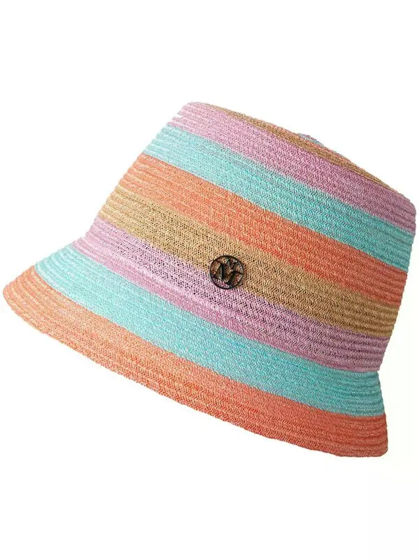 MAISON MICHEL Souna Striped Straw Bucket Hat - Pink
