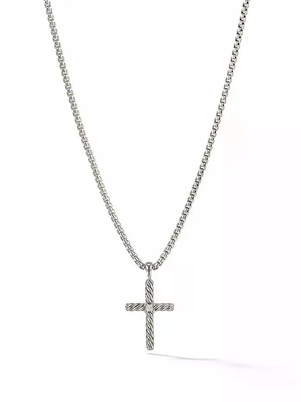 David Yurman Classic Cable Cross Diamond Necklace - Silver