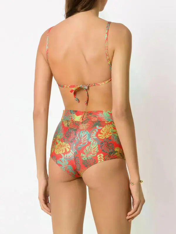 AMIR SLAMA Palm Leaf Print Belted Swimsuit
